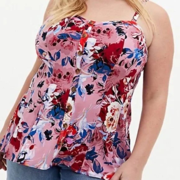 torrid | Tops | Torrid Pink Floral Fit Flare Cami | Poshmark